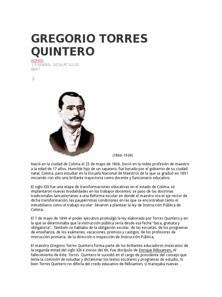 Aportes de Gregorio Torres Quintero a la Educación | PDF | Educación ...