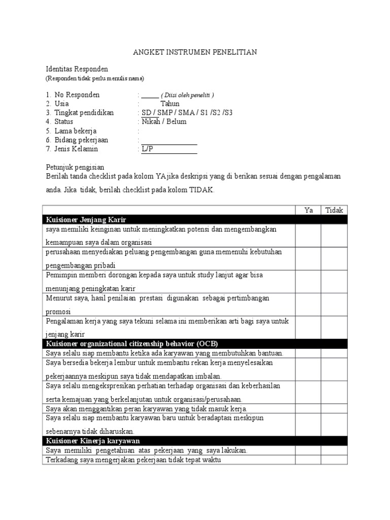 Angket Instrumen Penelitian | PDF | Karier & Perkembangan