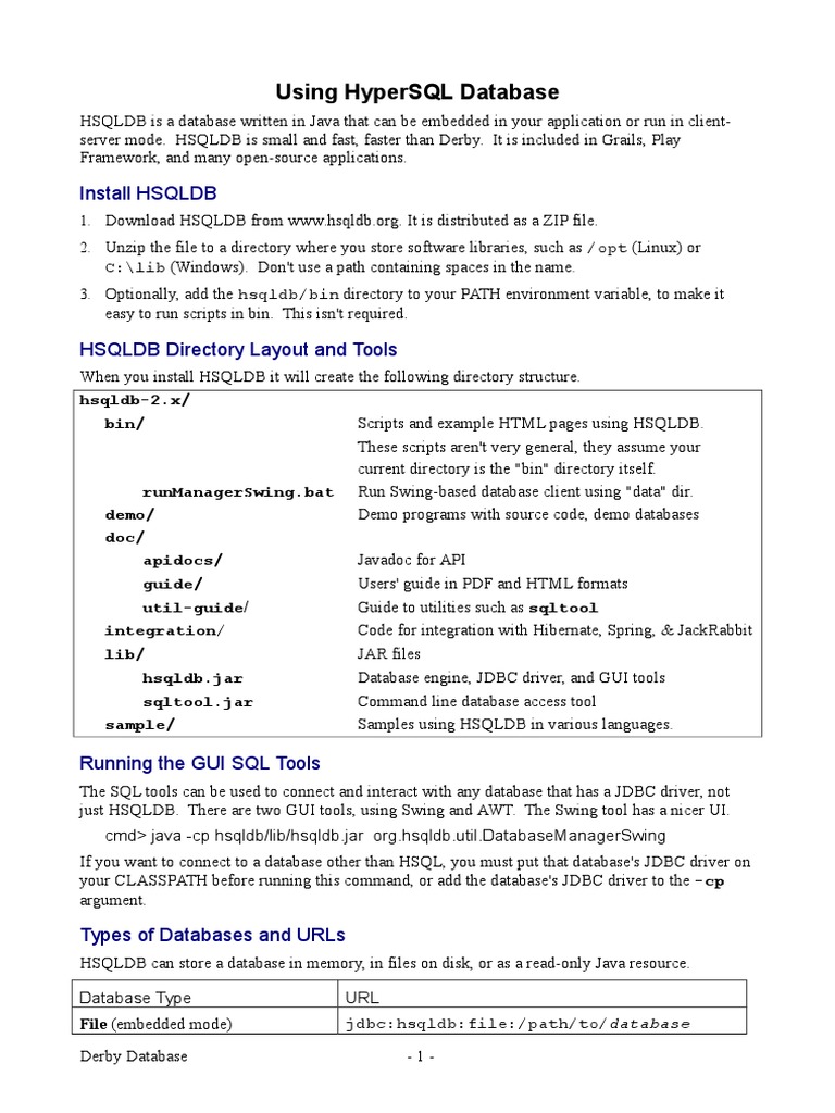 HSQL Database | PDF | Database Index | Sql