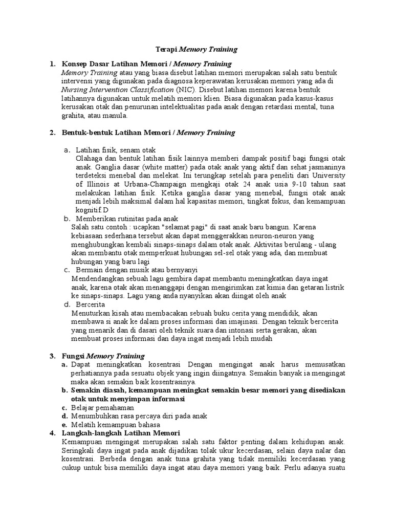 Materi Terapi Memory Training | PDF | Pengembangan Diri