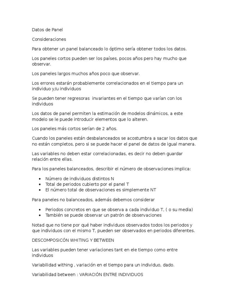 Análisis de datos de panel: conceptos básicos, métodos de estimación y ...