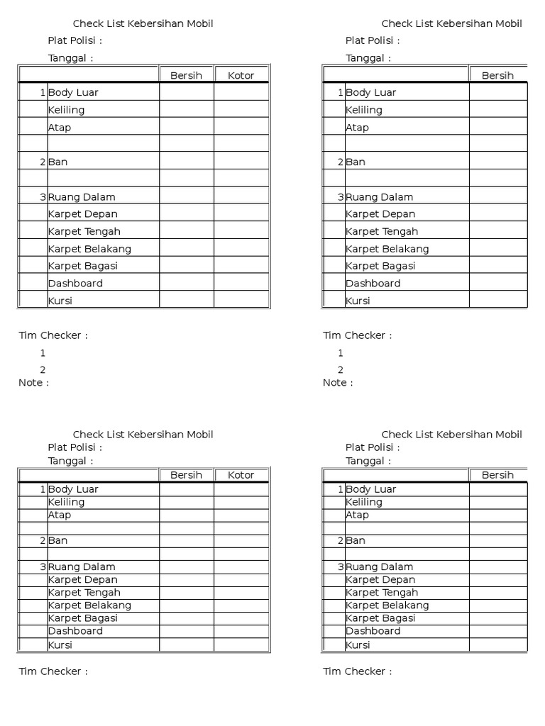 Checklist kebersihan mobil | PDF