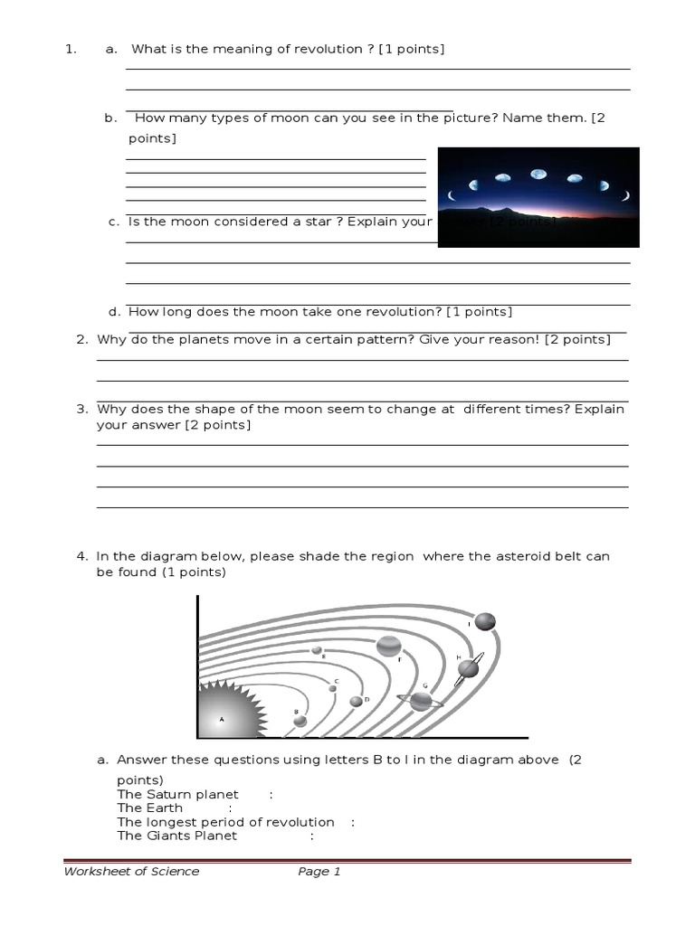 Worksheet of Science | PDF | Asteroid | Earth