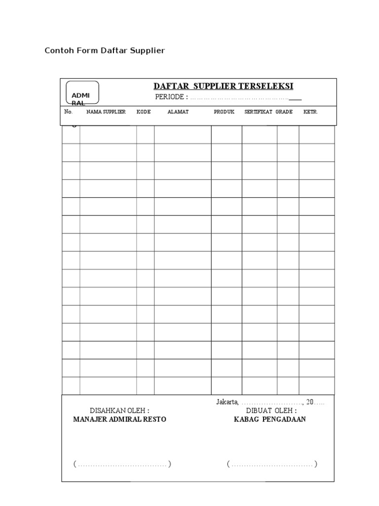 Contoh Form Daftar Supplier | PDF