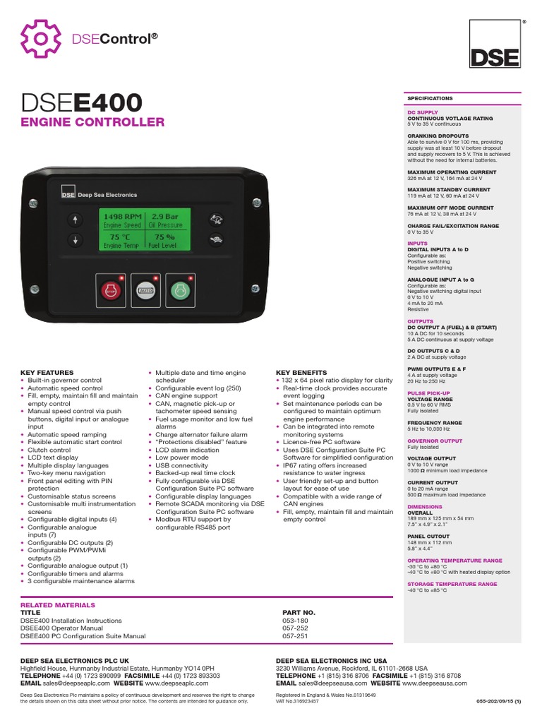 DSE E400 Data Sheet Control | PDF | Engines | Computer Monitor