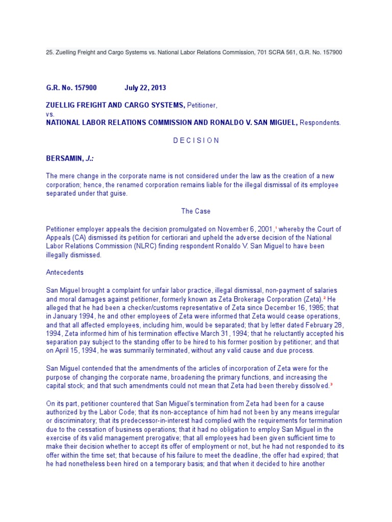 Zuellig Freight's Illegal Dismissal Case | PDF | Employment | Lawsuit
