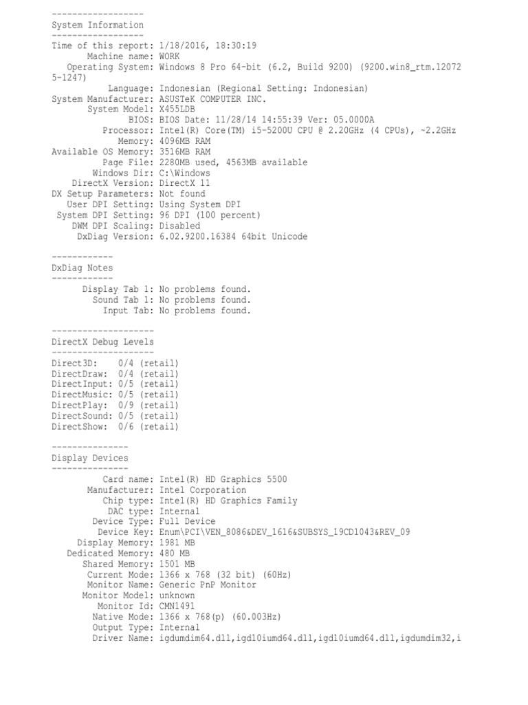 DX Diag | PDF | Device Driver | Codec