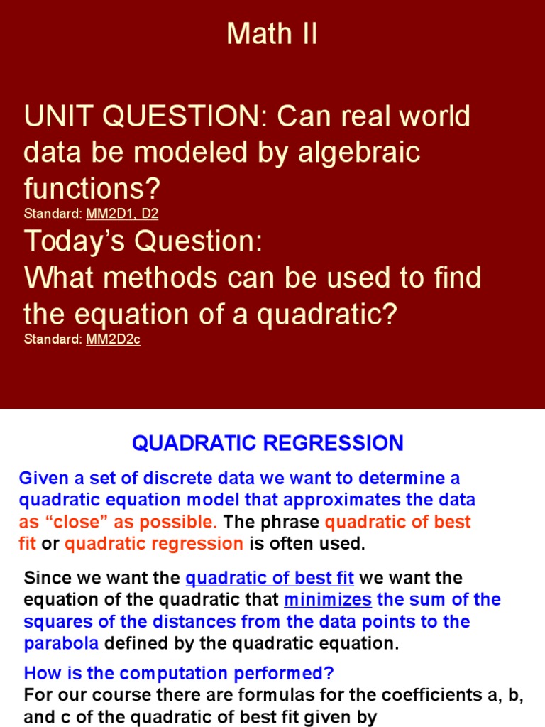 7.2 Quadratic Regression | PDF | Teaching Methods & Materials
