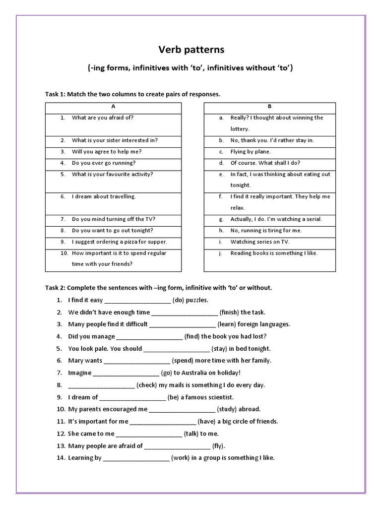 Verb Patterns Pre-Intermediate | PDF