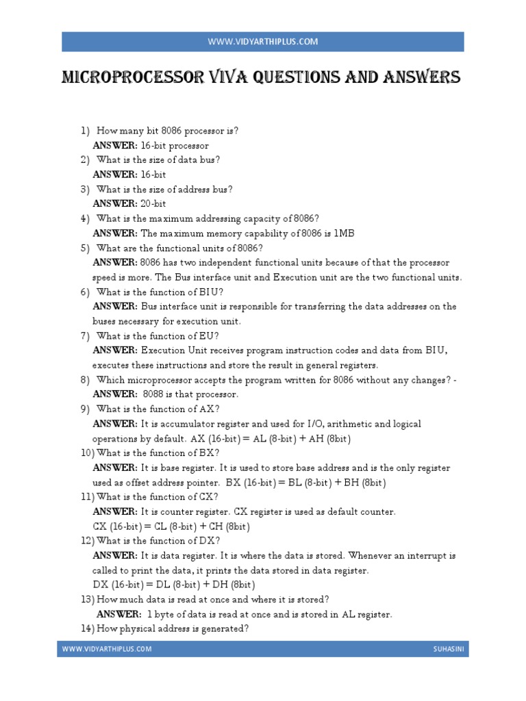 Microprocessor Viva Questions and Answers | Download Free PDF | Pointer ...