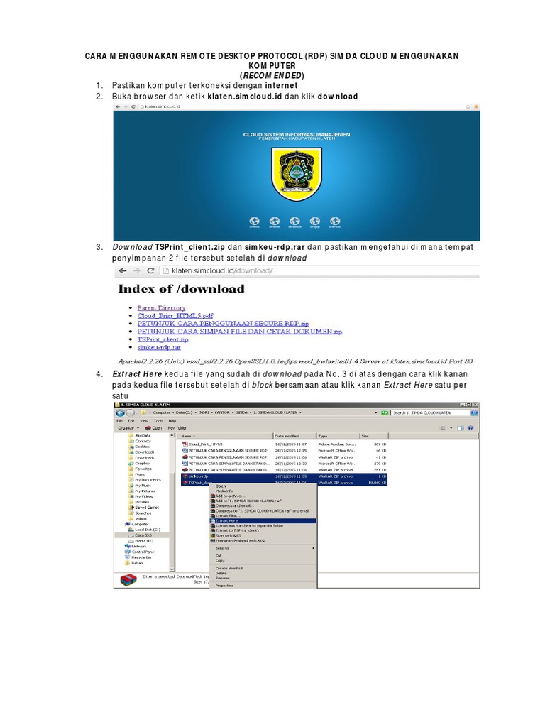 Cara Menggunakan Remote Desktop Protocol Simda Cloud Menggunakan Komputer | PDF