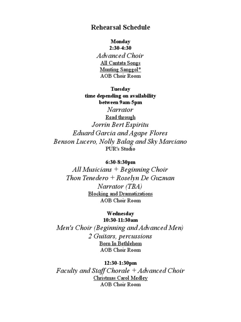 Rehearsal Schedule | PDF