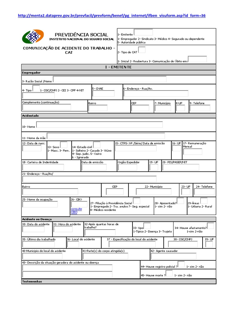 Modelo de Preenchimento CAT | PDF | Bem-estar | Médico