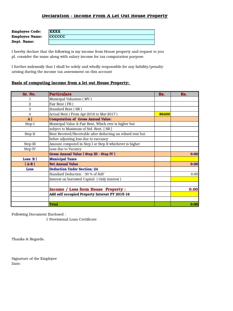 Income Declaration for Let Out Property | PDF