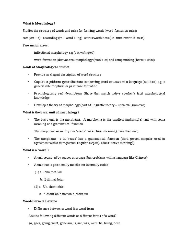 Morphology Notes Pdf Morphology Linguistics Word