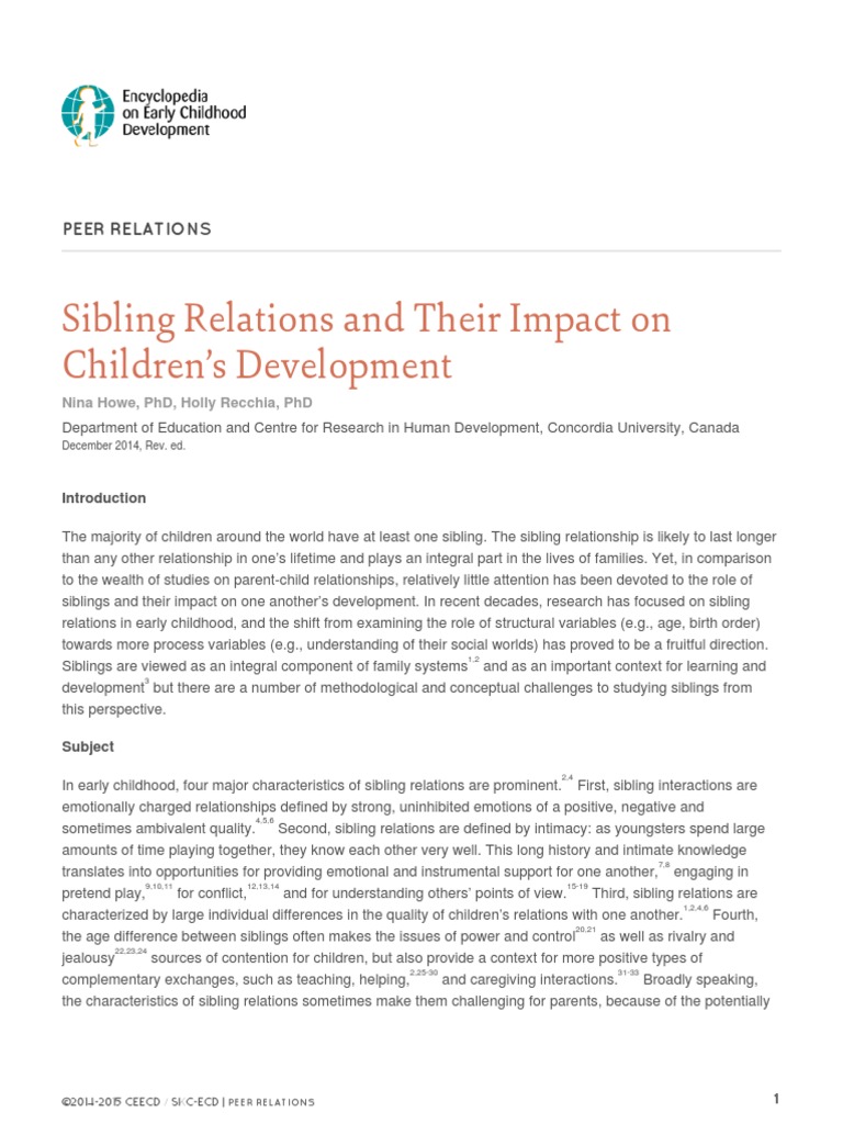 Sibling Relations and Their Impact On Childrens Development | PDF ...