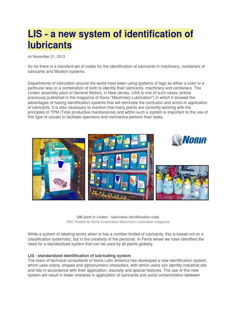 LIS - A New System of Identification of Lubricants | PDF | Lubricant ...