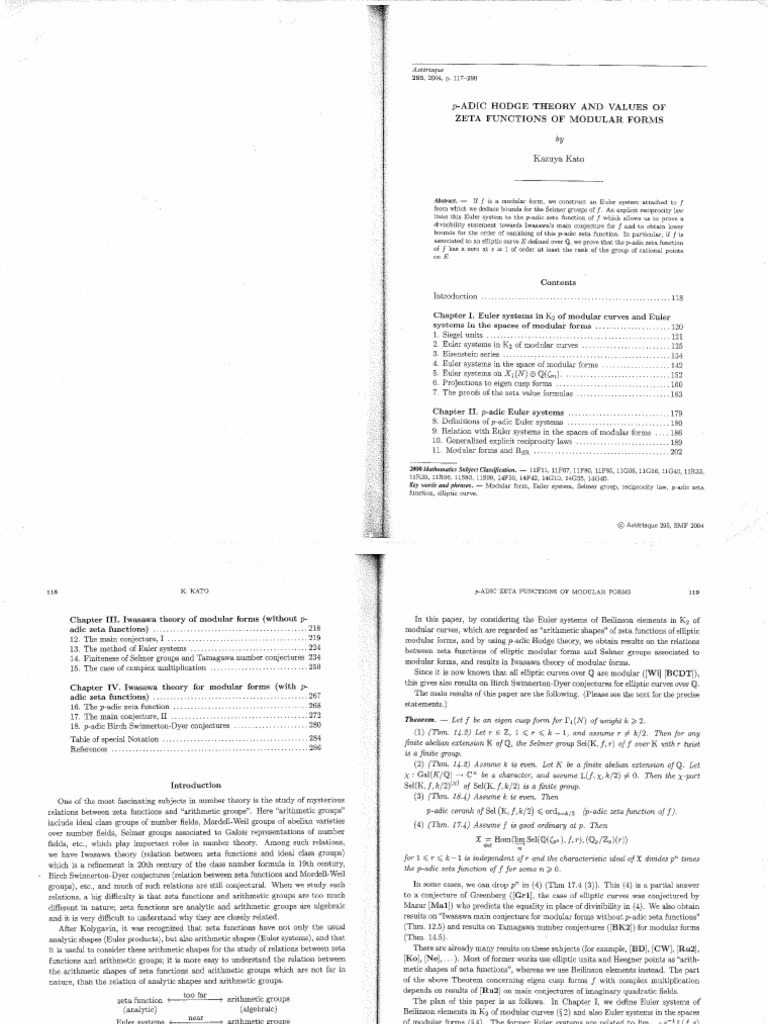 Kato - P-Adic Hodge Theory and Values of Zeta Functions of Modular Forms | PDF