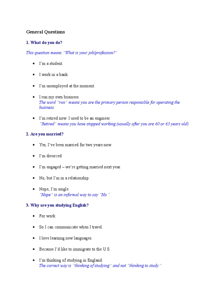 General Questions: 1. What Do You Do? | PDF | Waiting Staff | English Language