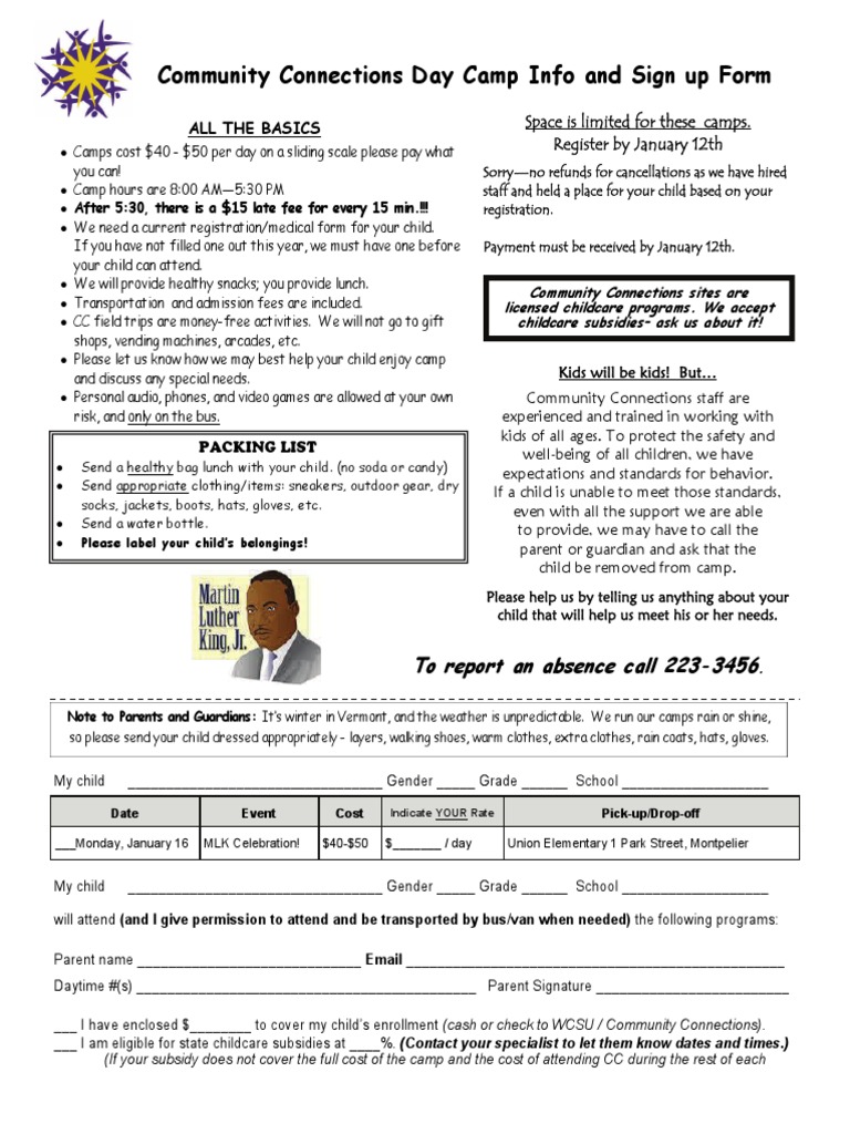 Community Connections Day Camp Info and Sign Up Form: All The Basics ...