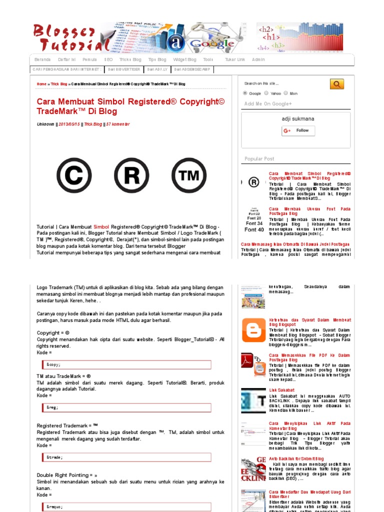 Cara Membuat Simbol Registered® Copyright© TradeMark™ Di Blog - Blogger ...