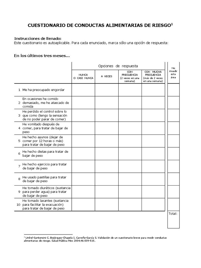 Cuestionario de Conductas Alimentarias en Riesgo | PDF | Salud y bienestar