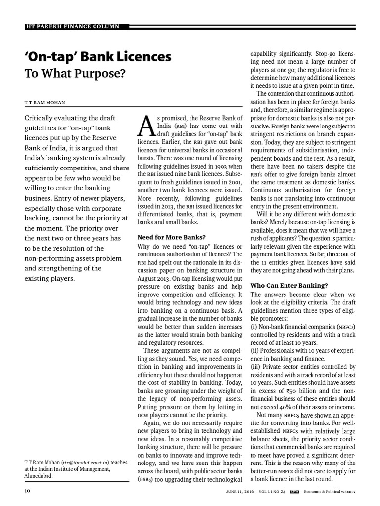 On-Tap' Bank Licences: To What Purpose? | PDF