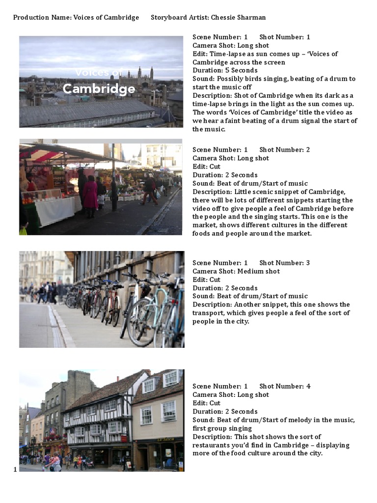 Voices of Cambridge Video Storyboard | PDF | Leisure | Entertainment ...