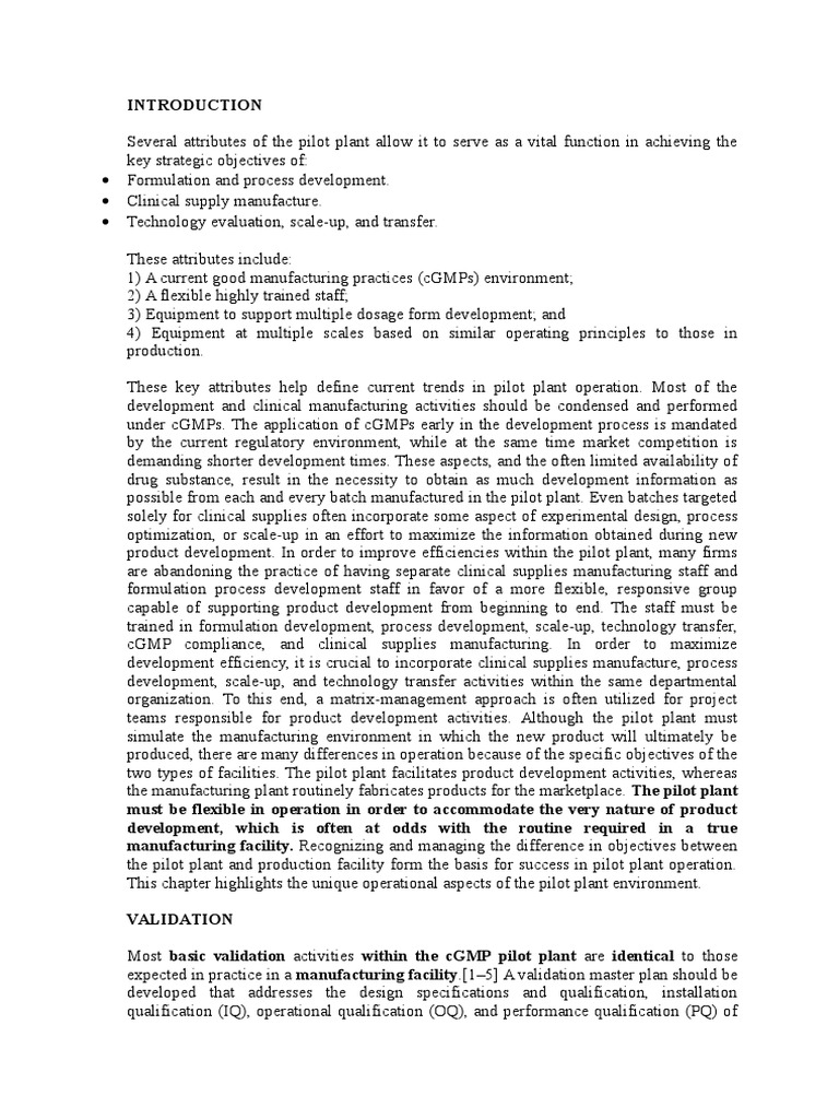 Pilot Plant Operation | PDF | Verification And Validation | Clinical Trial