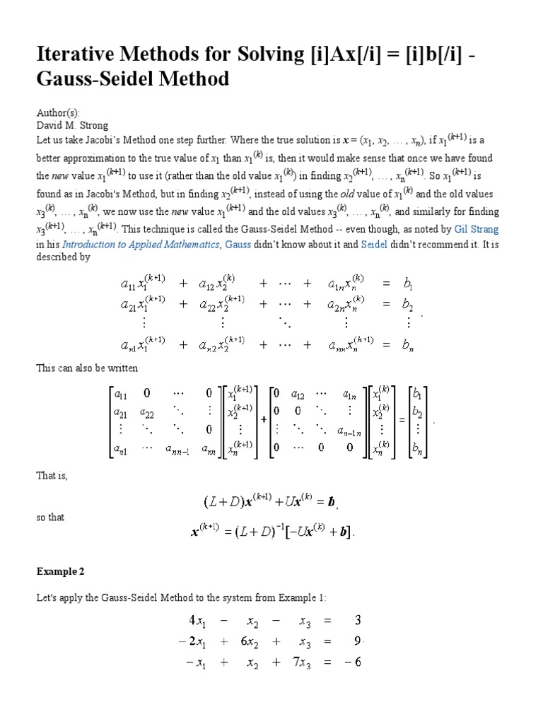 Iterative Methods - Gauss-Seidel Method | PDF