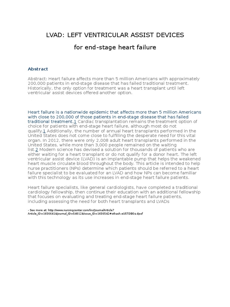 Lvad: Left Ventricular Assist Devices For End-Stage Heart Failure | PDF