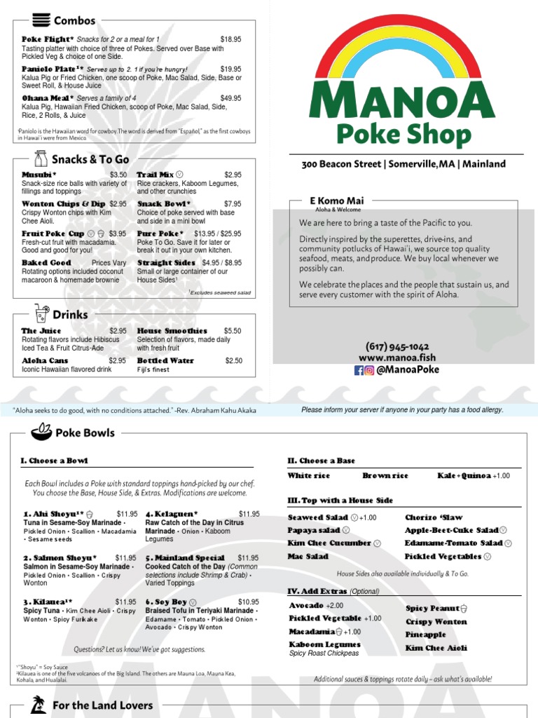Manoa Poke Shop Opening Menu | PDF | Pickling | Salad