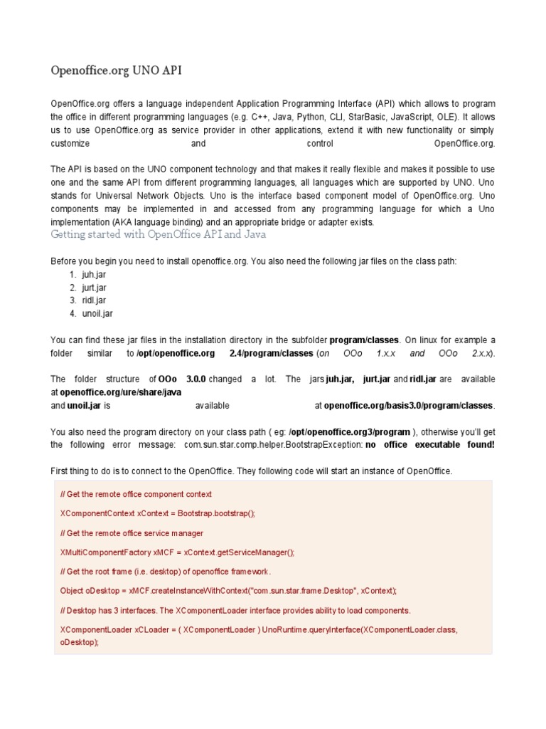 Openoffice UNO API | PDF | Application Programming Interface | Software