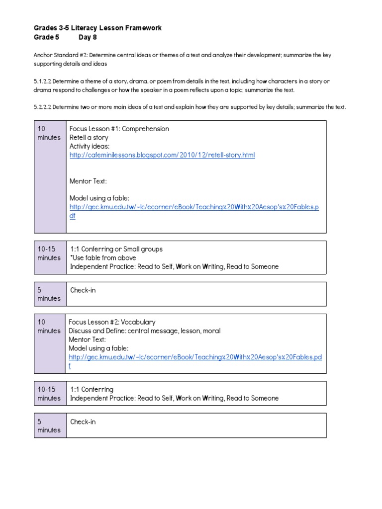Grades 3-5 Literacy Lesson Framework Grade 5 Day 8 | PDF | Career ...