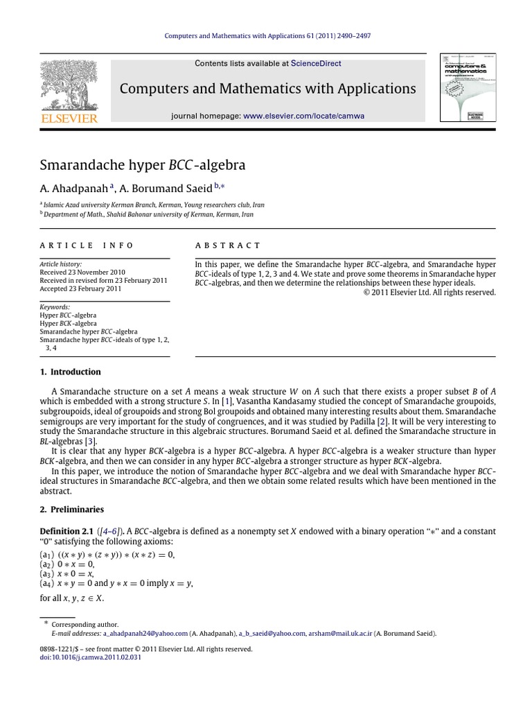 Smarandache Hyper BCC-algebra | PDF | Theorem | Formalism (Deductive)