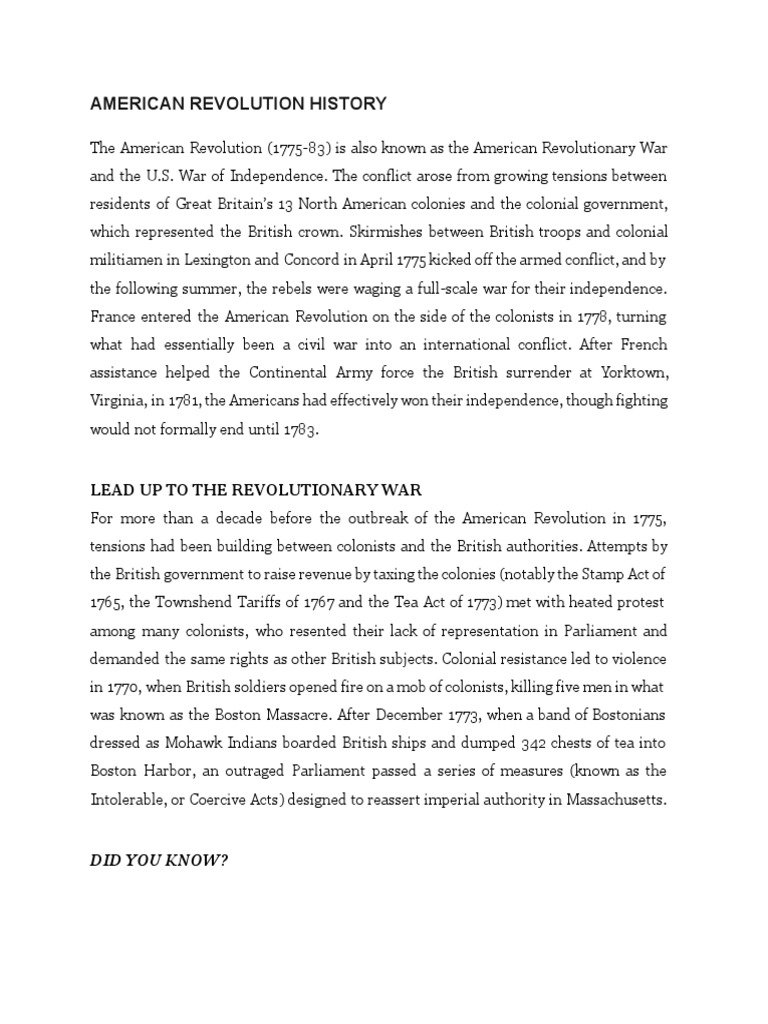 American Revolution History | PDF | American Revolutionary War ...