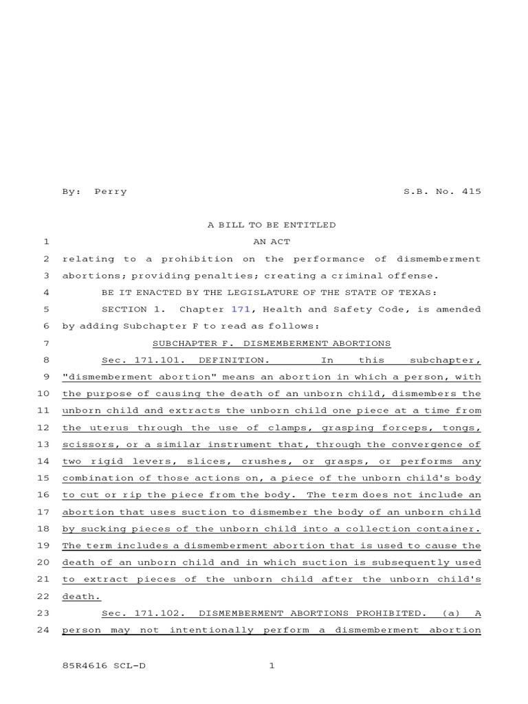 Texas Bill Prohibiting Dismemberment Abortions | PDF | Injunction ...