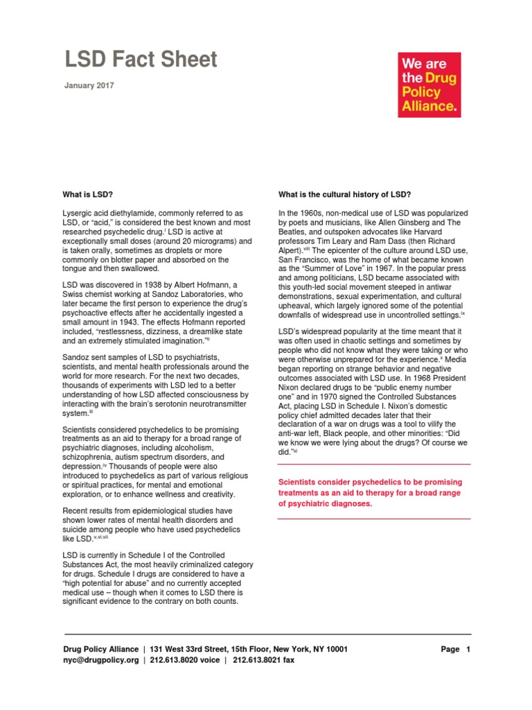 LSD Facts Sheet - Final PDF | PDF | Lysergic Acid Diethylamide ...