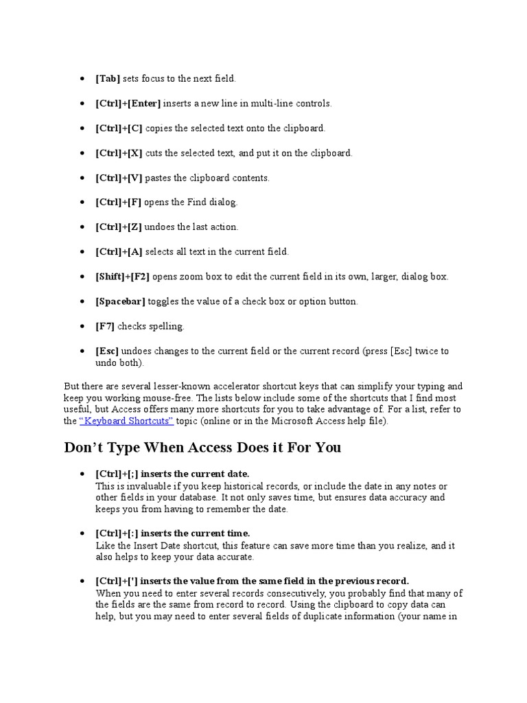 MS Access Shortcut Keys | PDF | Keyboard Shortcut | Control Key