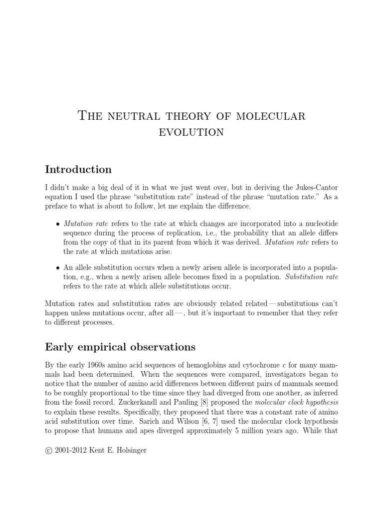 The Neutral Theory of Molecular Evolution | PDF | Point Mutation | Mutation