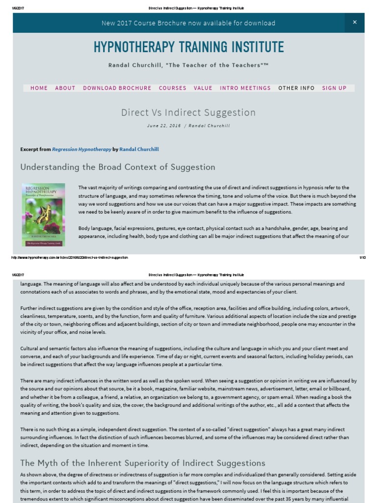 Direct Vs Indirect Suggestion - Hypnotherapy Training Institute | PDF ...