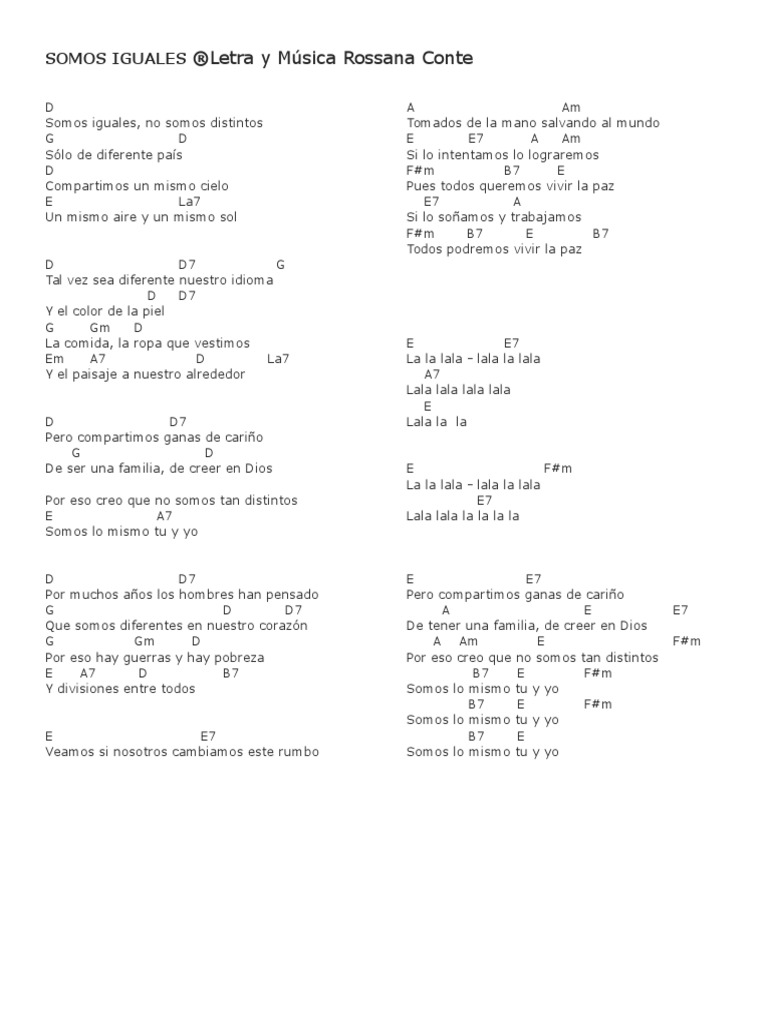 Somos Iguales Letra y Acordes