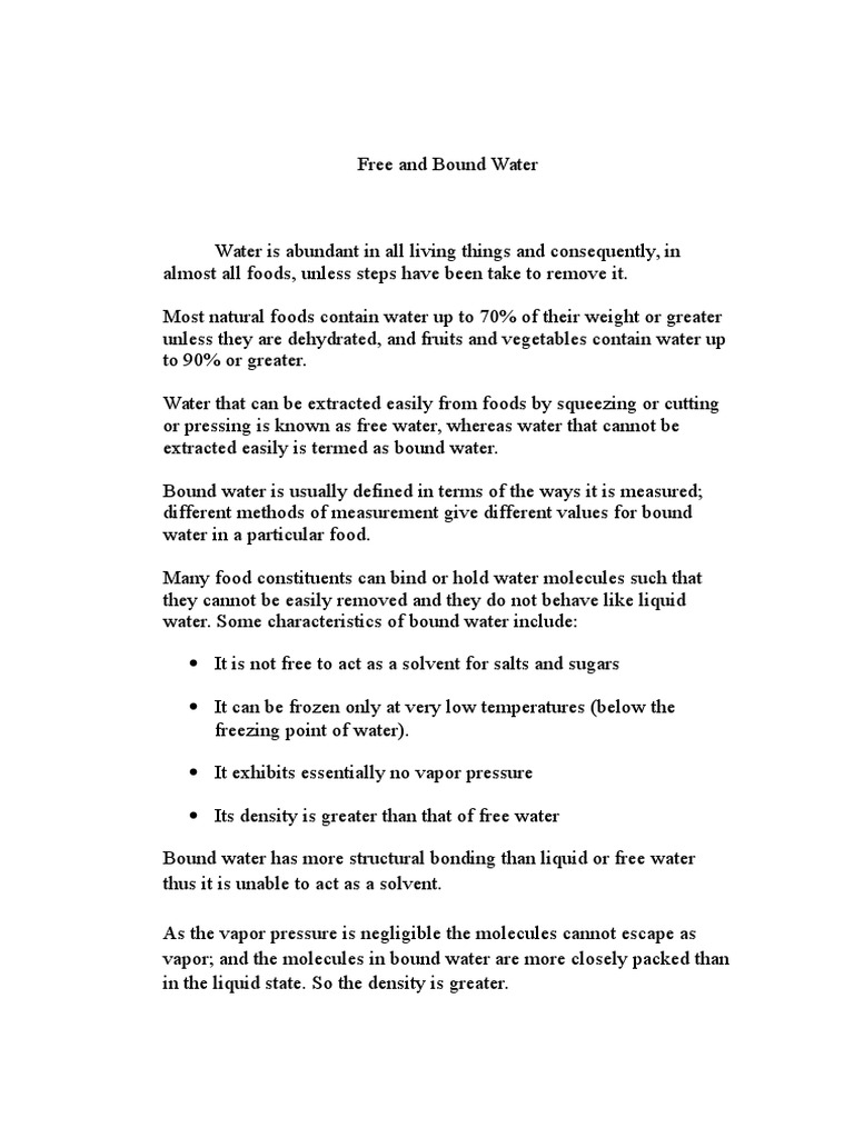 Free and Bound Water | Water | Liquids