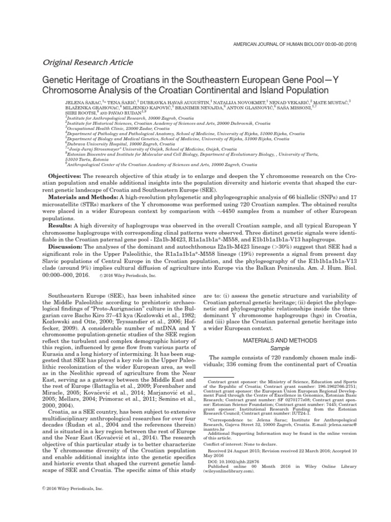 Genetic Heritage of Croatians in The Southeastern European Gene Pool-Y ...