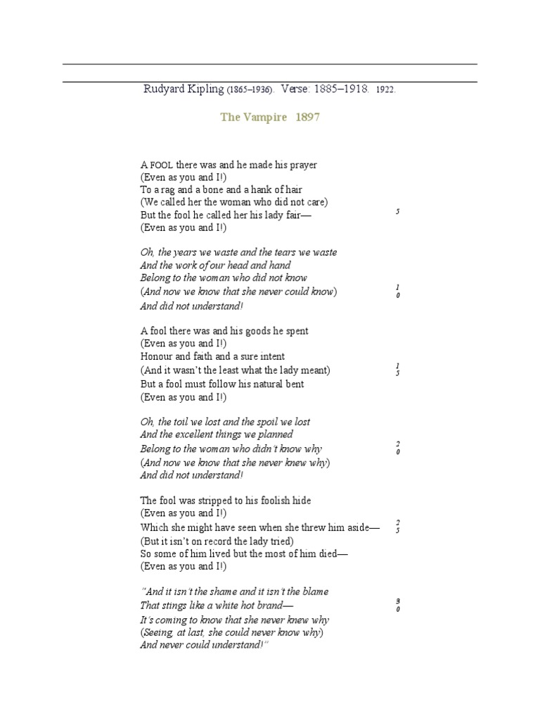 The Vampire: A Poem Exploring the Devastating Effects of Unrequited ...