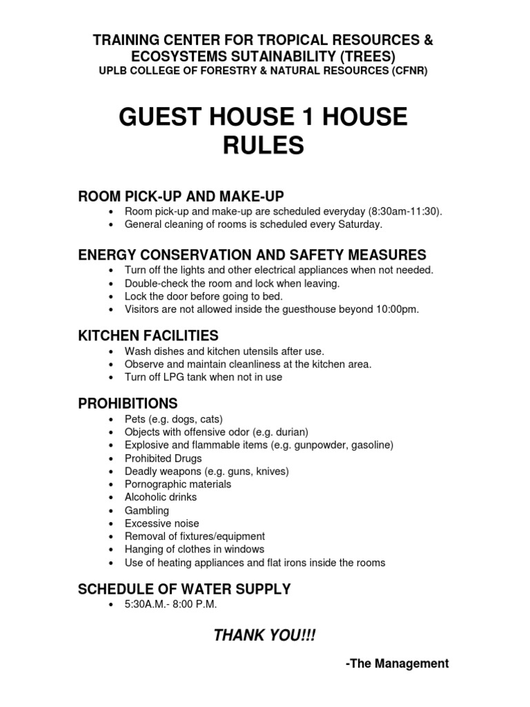 House Rules Guesthouse (Trees) | PDF