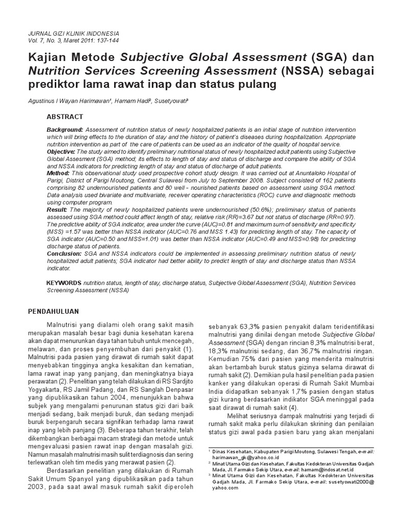 Nutrition Services Screening Assessment (NSSA) Sebagai | PDF