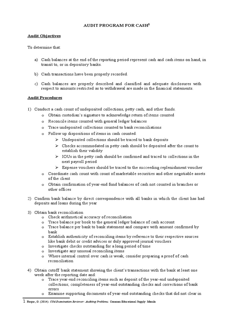 Cash Audit Program | PDF | Accounts Payable | Banks
