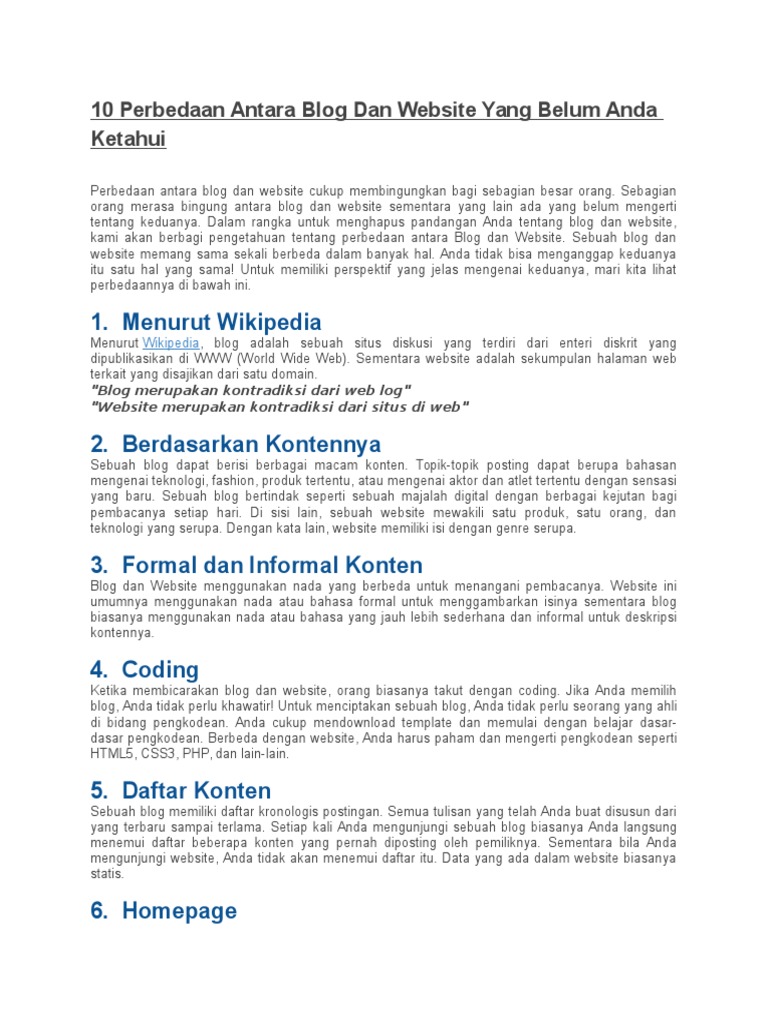 Perbedaan Blog dan Website Secara Lengkap | PDF | Karier & Perkembangan ...