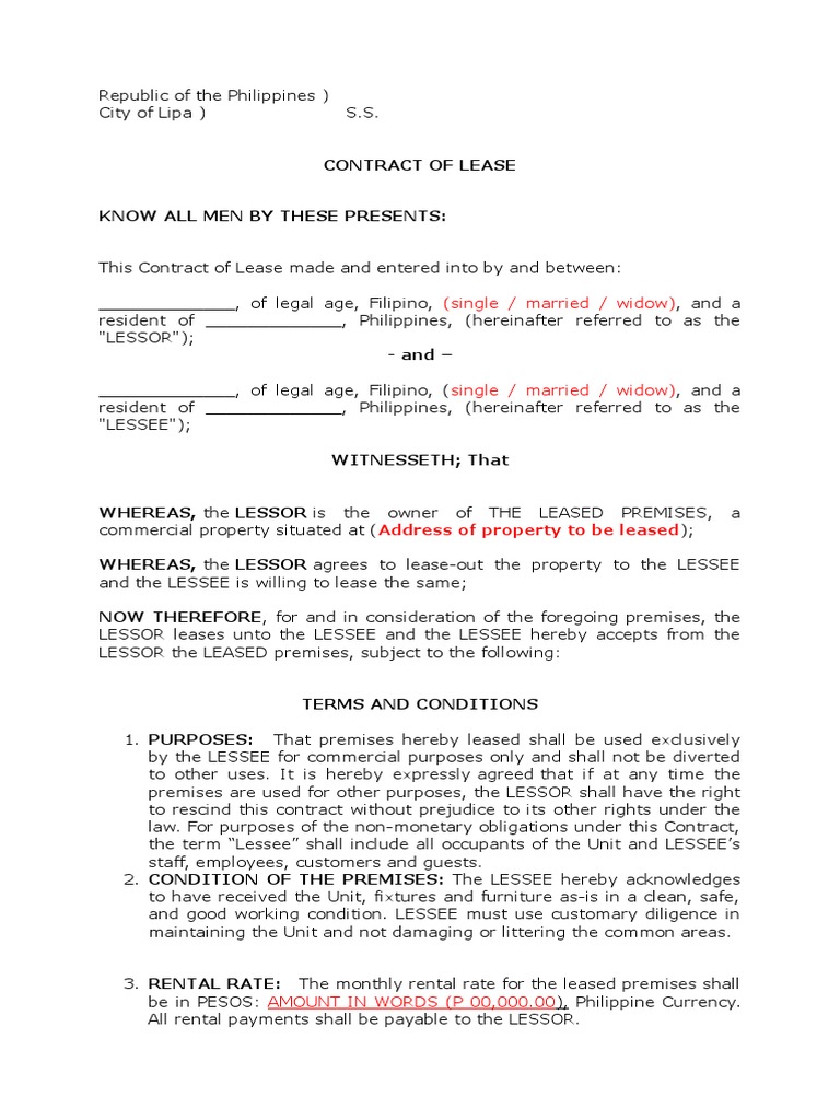 Contract of Lease | PDF | Lease | Legal Concepts